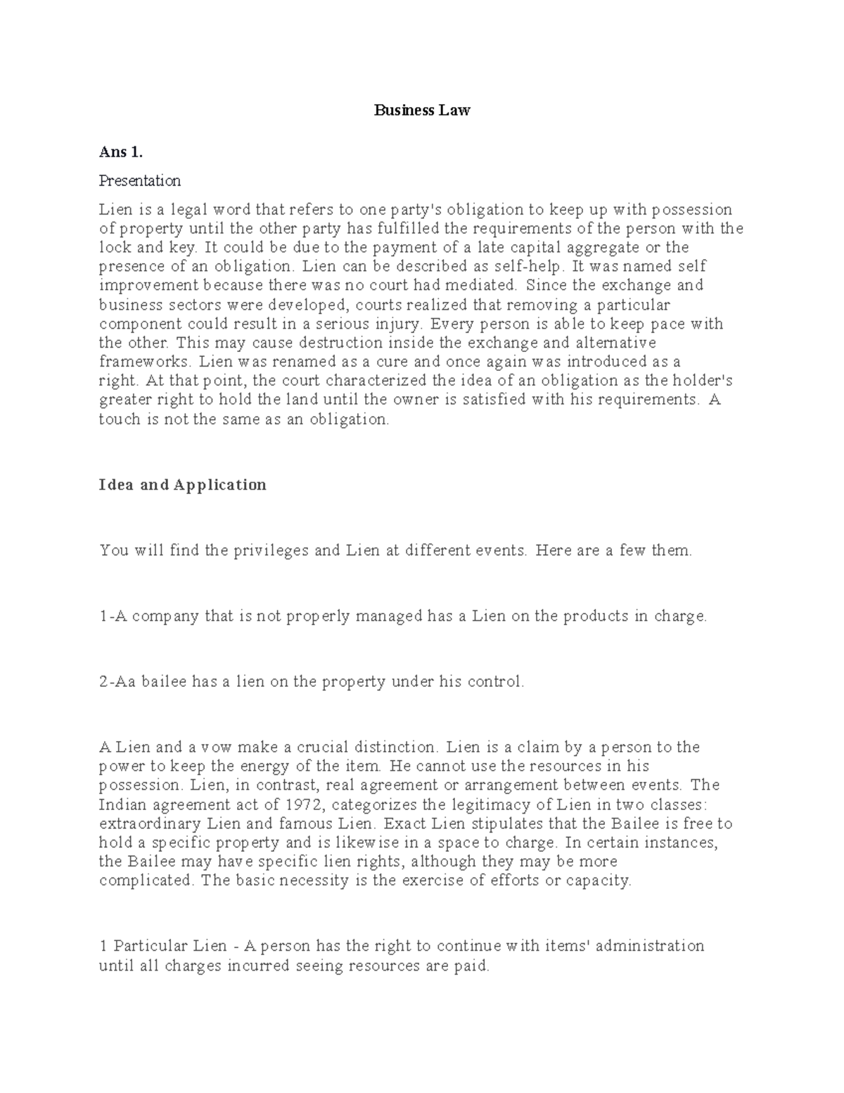 Business-Law(12) - Assignment Notes - Business Law Ans 1. Presentation ...