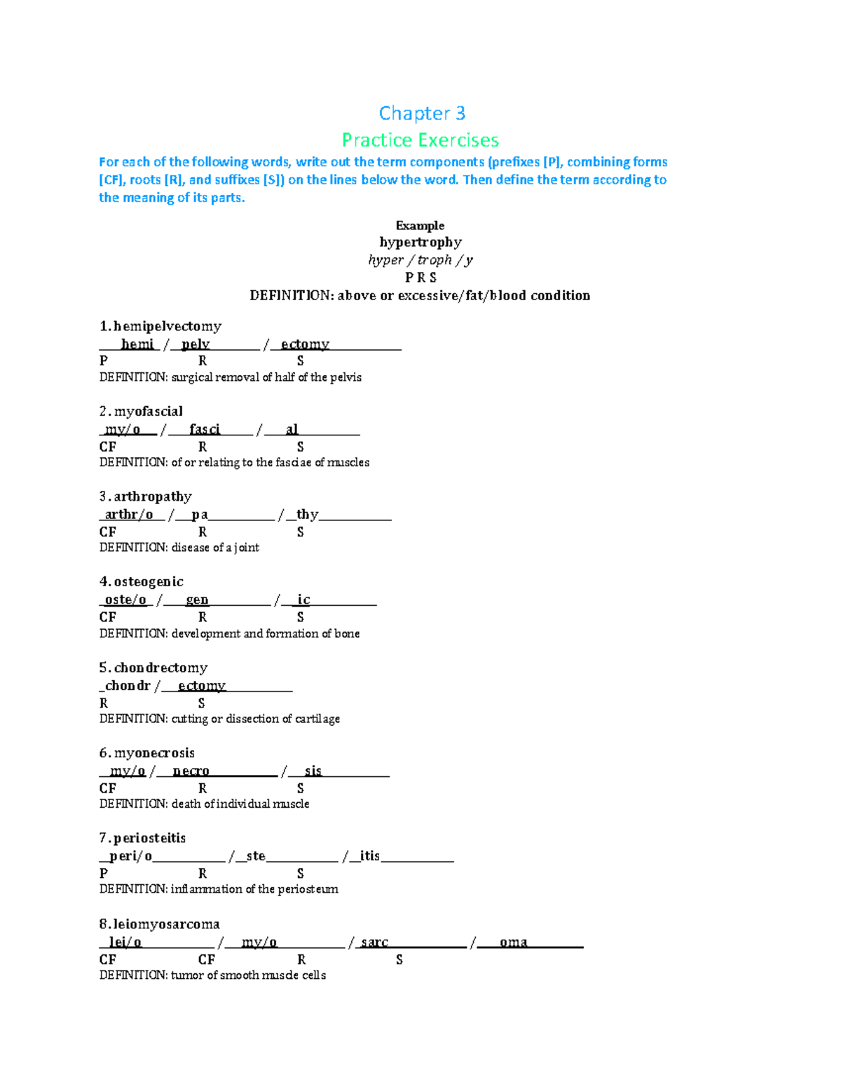 Chapter 3-Skeletal System - Chapter 3 Practice Exercises For each of ...