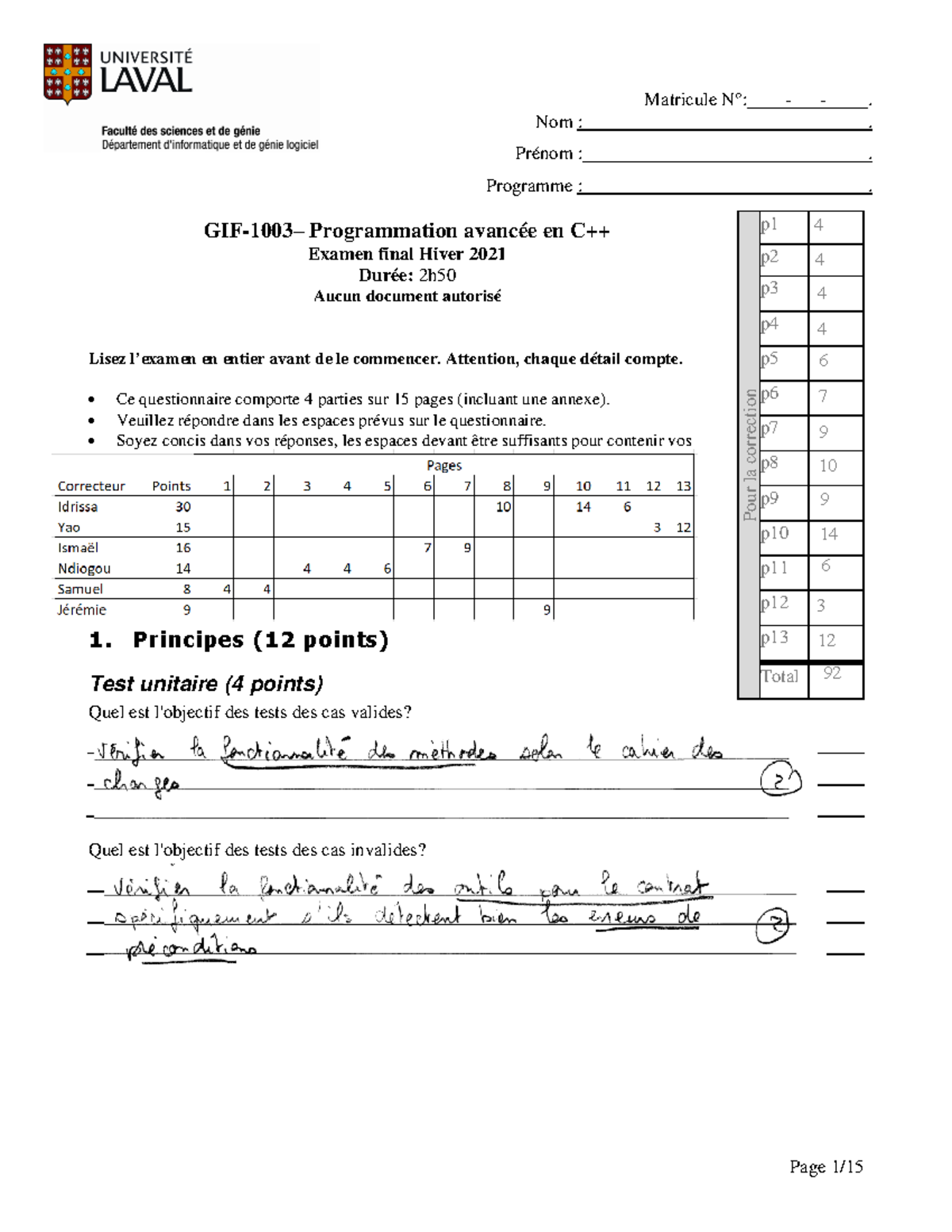 2021H examen Final GIF-1003(solution) - Page 1 / 15 Matricule N ...