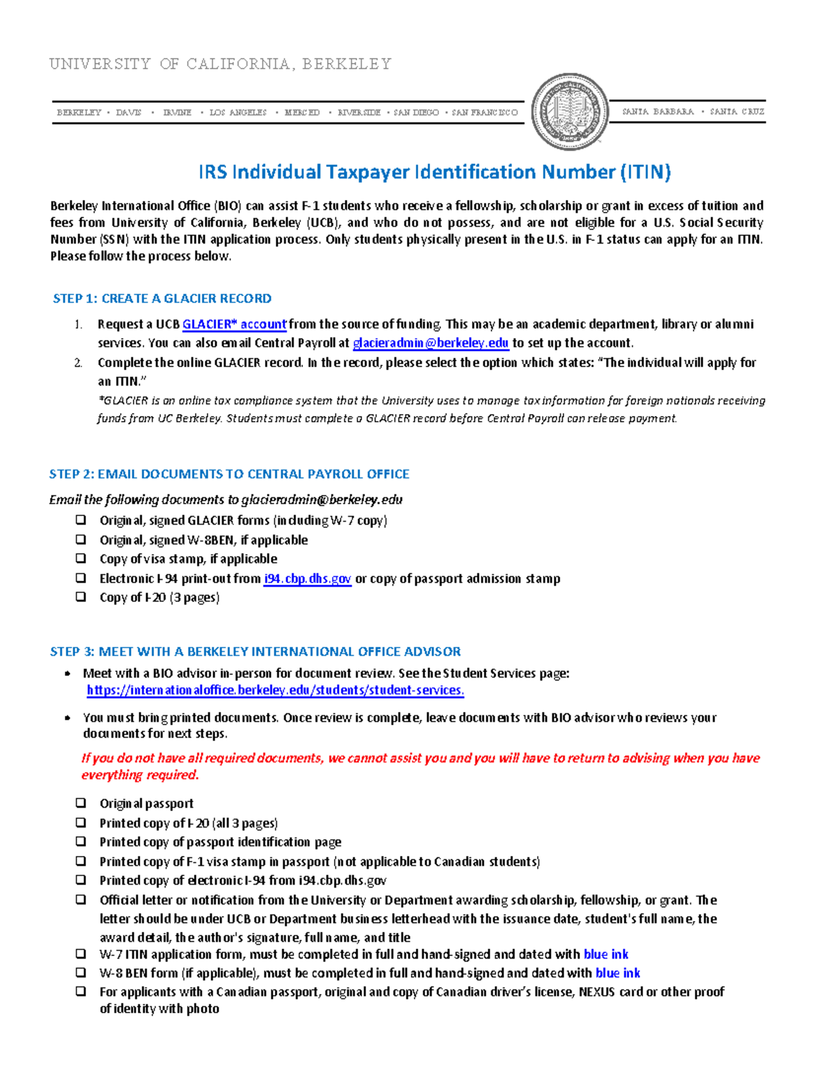Itin payroll procedures 2-11 - UNIVERSITY OF CALIFORNIA, BERKELEY ...