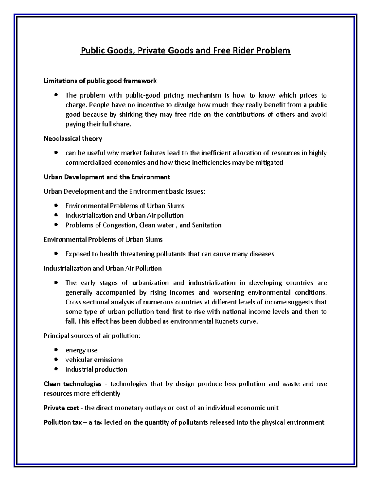 Public Goods, Private Goods and Free Rider Problem - Public Goods ...