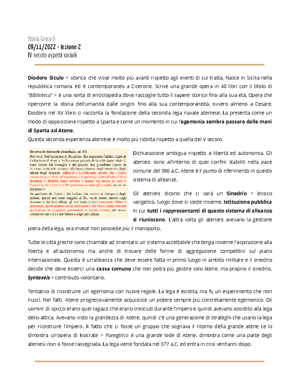 Storia Greca II - lezione 2 - Storia Greca II 09/11/2022 - lezione 2 IV ...