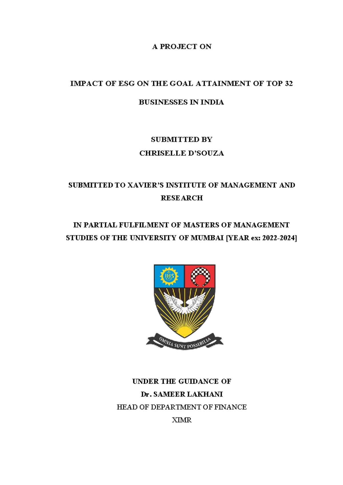 ESG - research papers - A PROJECT ON IMPACT OF ESG ON THE GOAL ...