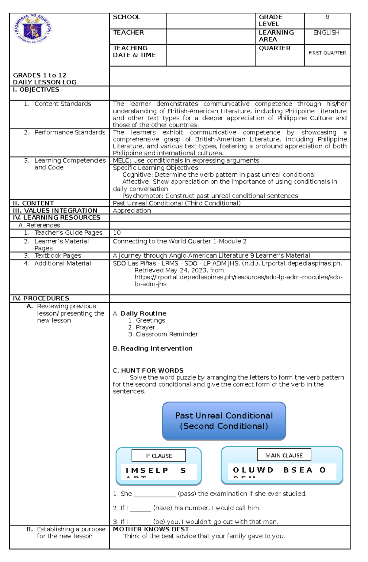 DLP-OCT-16 - Lesson Plan - GRADES 1 to 12 DAILY LESSON LOG SCHOOL GRADE ...