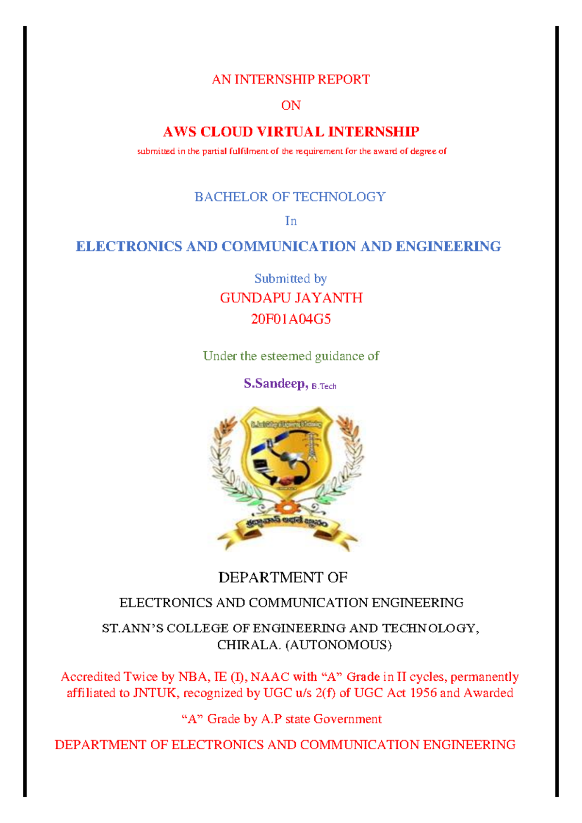 AN Internship Report - it is good - AN INTERNSHIP REPORT ON AWS CLOUD VIRTUAL INTERNSHIP ...