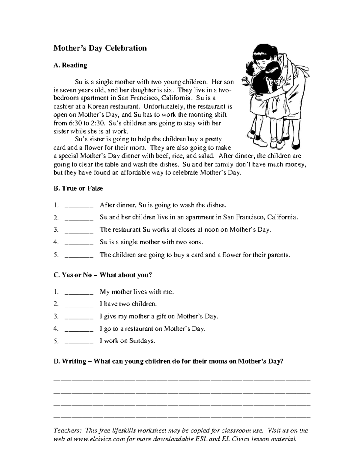 Mothers-day-worksheet - Teachers: This free lifeskills worksheet may be ...