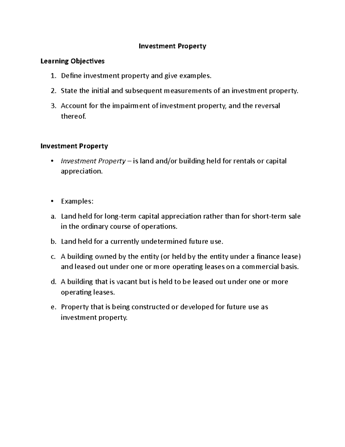 Investment Property (GACC)- 7 - Investment Property Learning Objectives ...