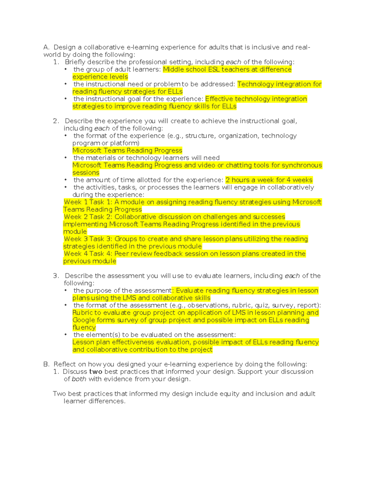 Task 1 D297 - D297 - A. Design a collaborative e-learning experience ...