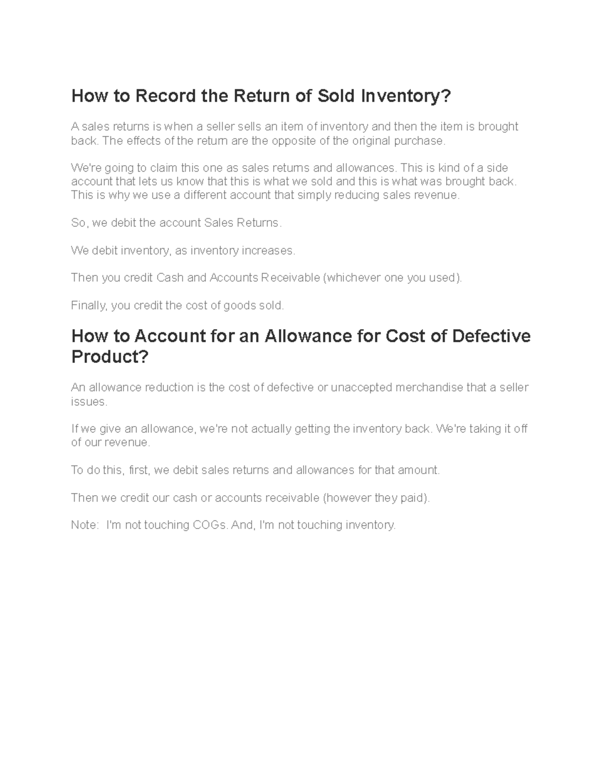 How to Record the Return of Sold Inventory - The effects of the return ...