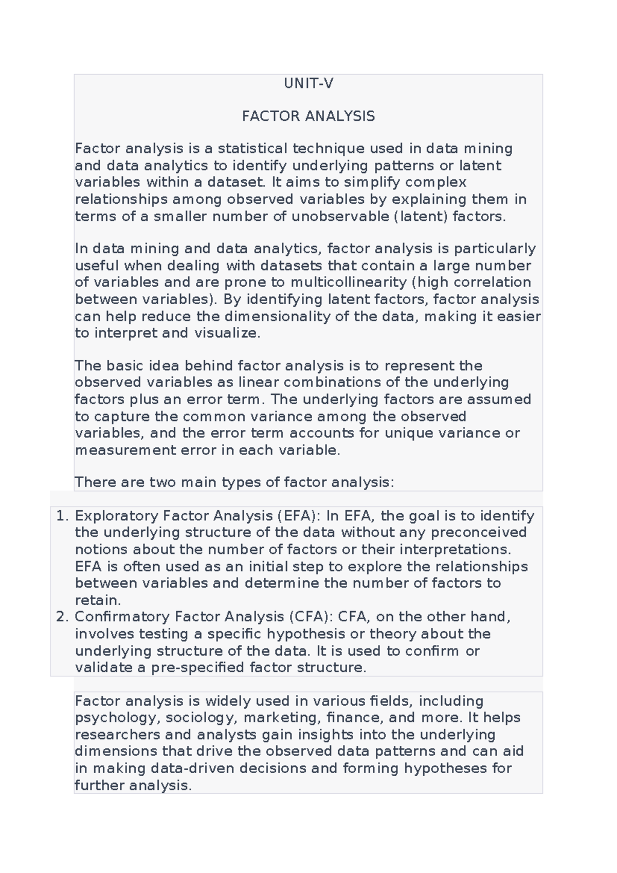 Unit-5 Factor Analysis(DMDA) - UNIT-V FACTOR ANALYSIS Factor analysis ...