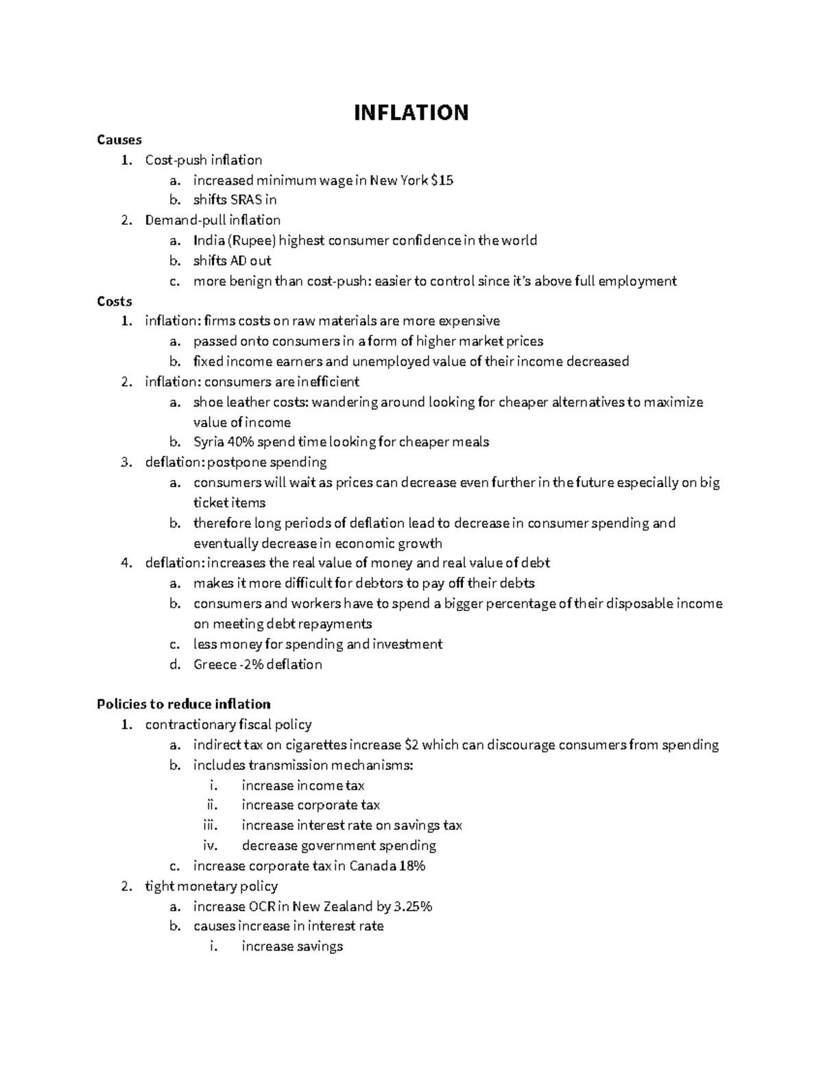 Notes inflation & unemployment - INFLATION Causes 1. Cost-push ...