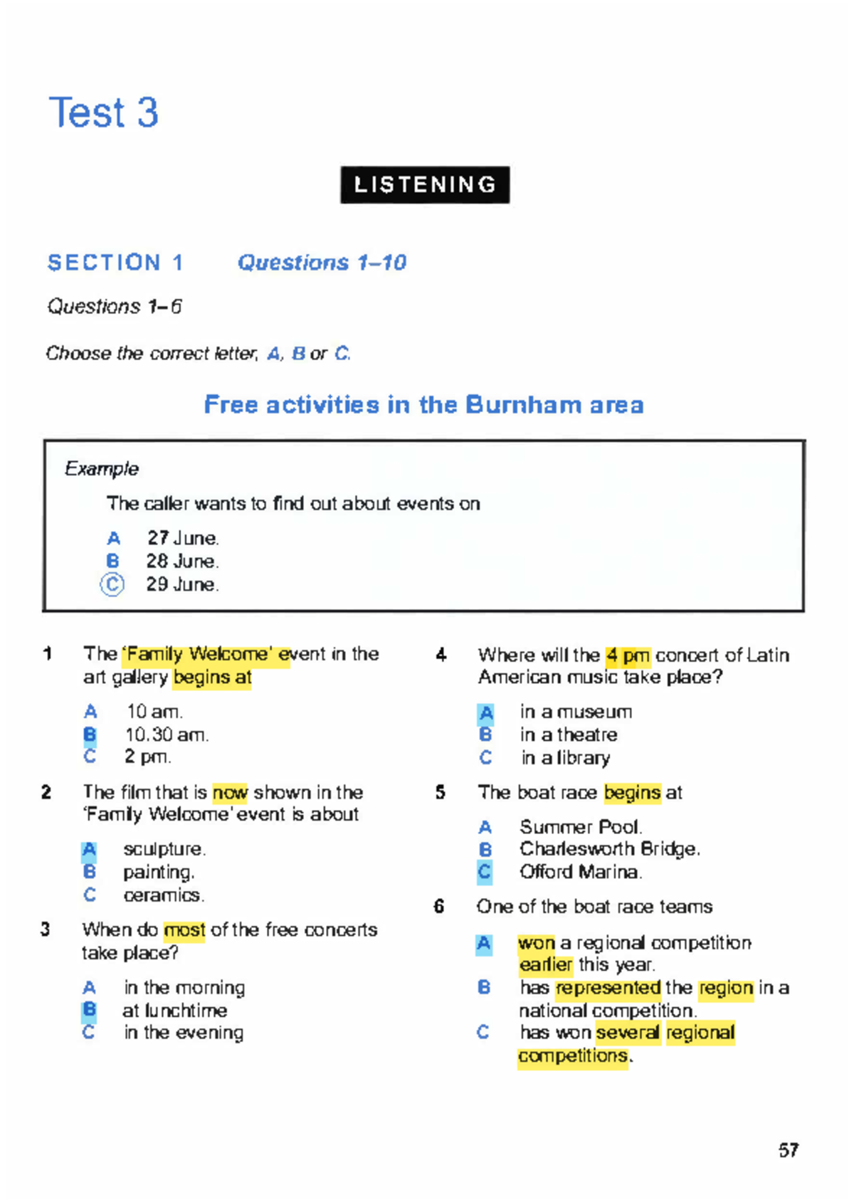 Listening multiple choice - Test 3 LISTENING SECTION 1 Questions 1 ...