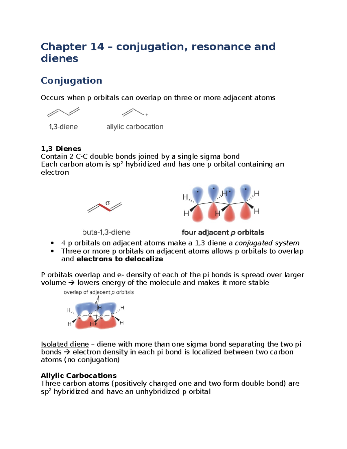 CHM112 Chp14 - Summary Organic Chemistry - Chapter 14 – conjugation ...