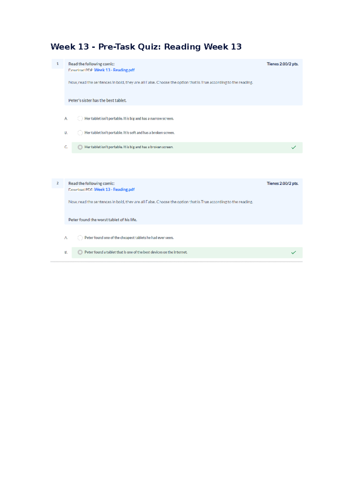 Week 13 - Pre-Task Quiz Reading Week 13 - Week 13 Quiz: Reading Week 13 ...
