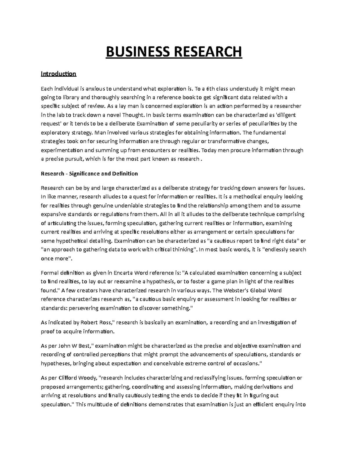 Business Research part 1 - BUSINESS RESEARCH Introduction Each ...