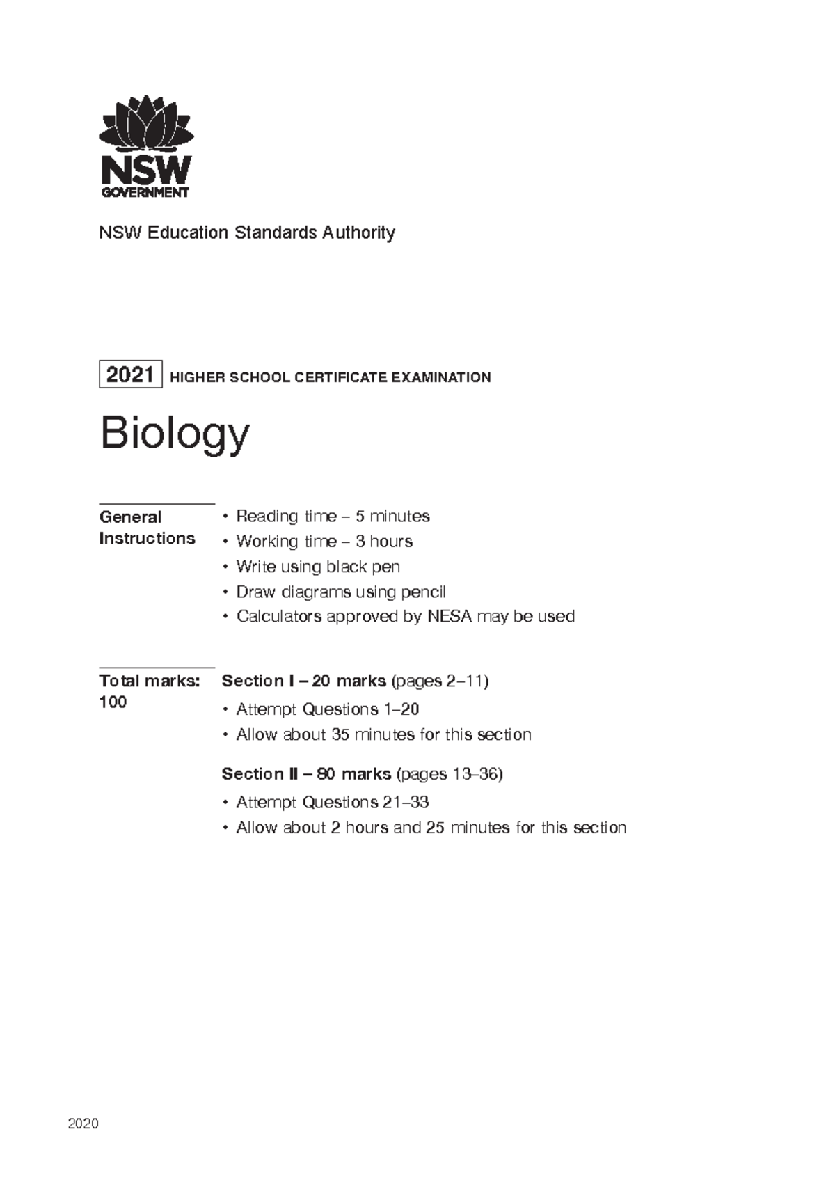 Practice exam (past paper) - NSW Education Standards Authority 2021 ...