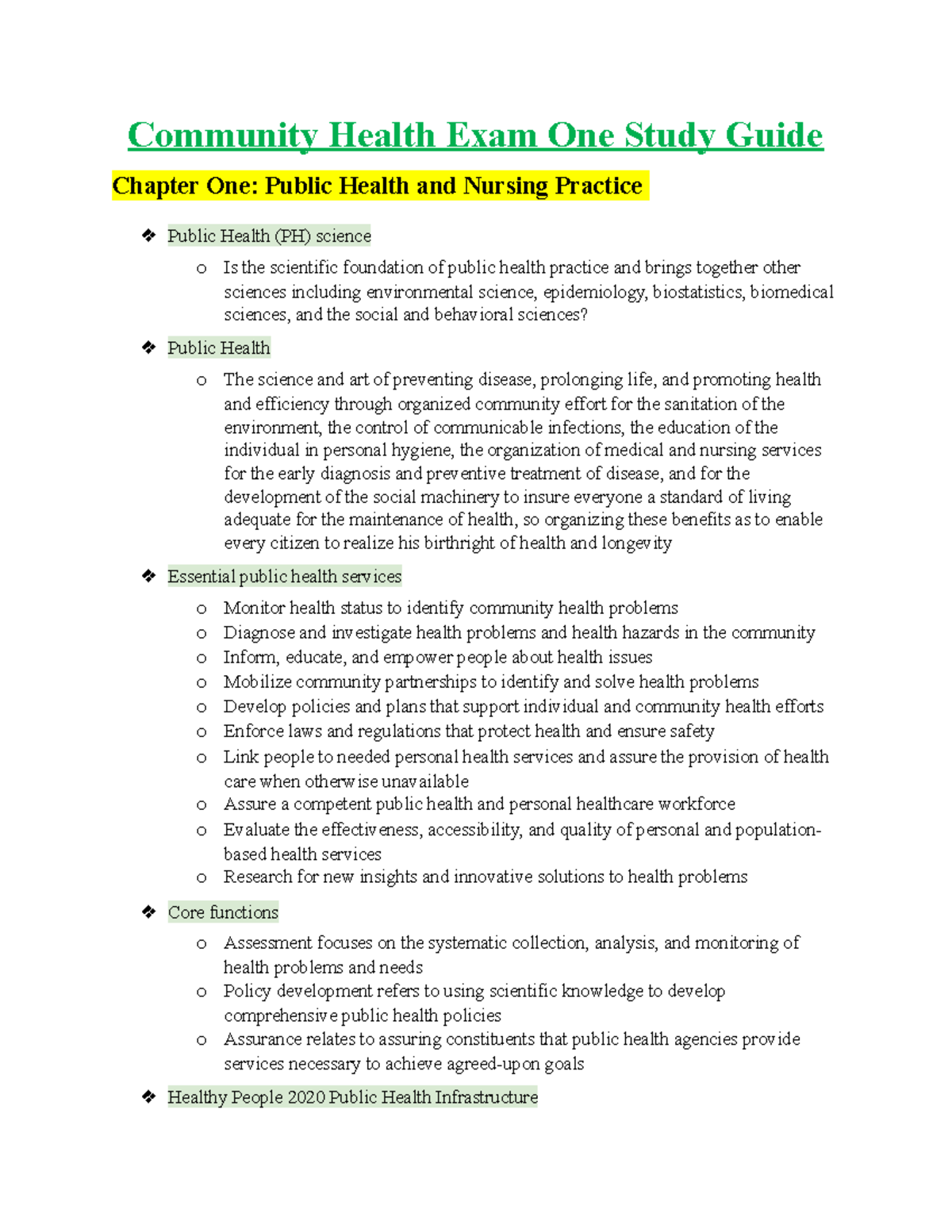 Community Health Exam One Study Guide - Healthy People 2030 o ...