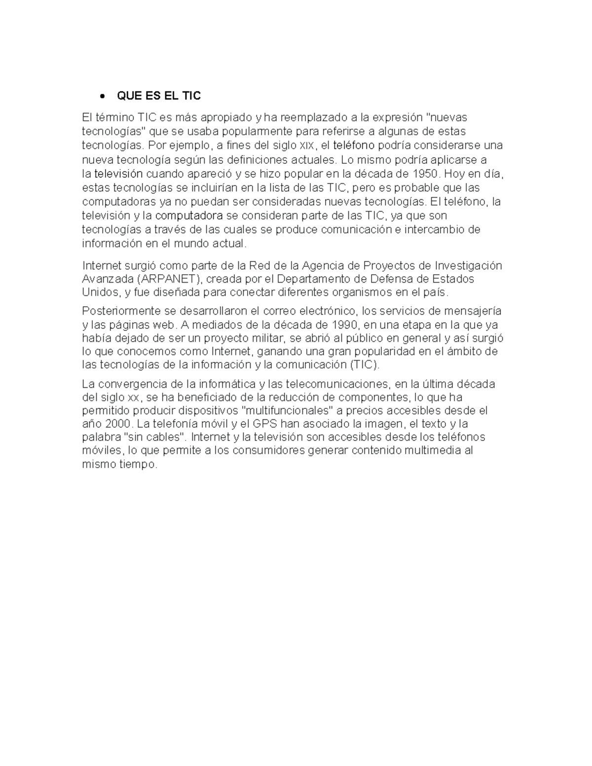 Actividad Informe Sobre EL TIC - QUE ES EL TIC El término TIC es más ...