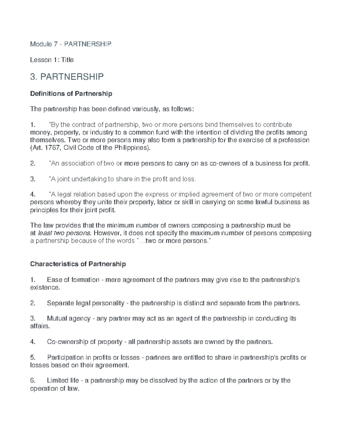 Module 7 Partnership - Module 7 - PARTNERSHIP Lesson 1: Title 3 ...