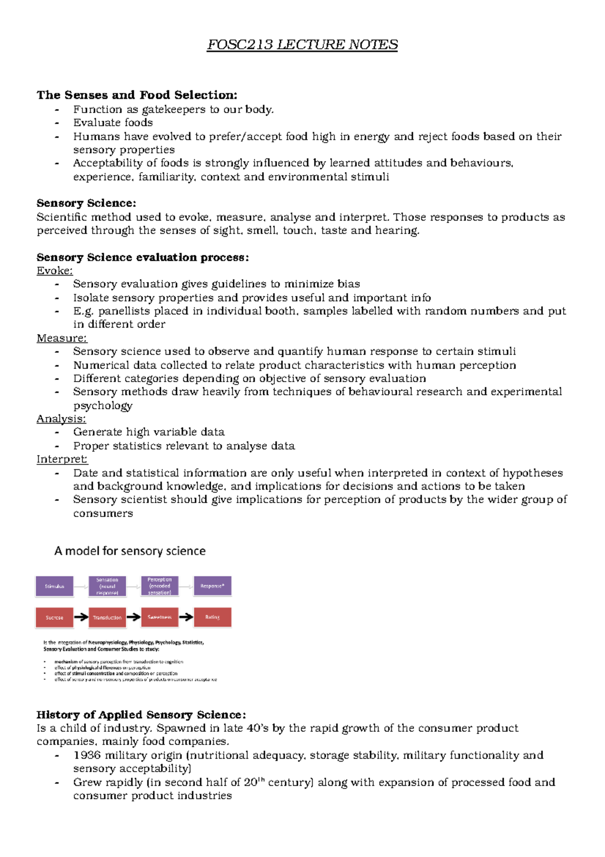 Fosc213 Lecture Notes Full Fosc213 Lecture Notes The Senses And Food Selection Function As