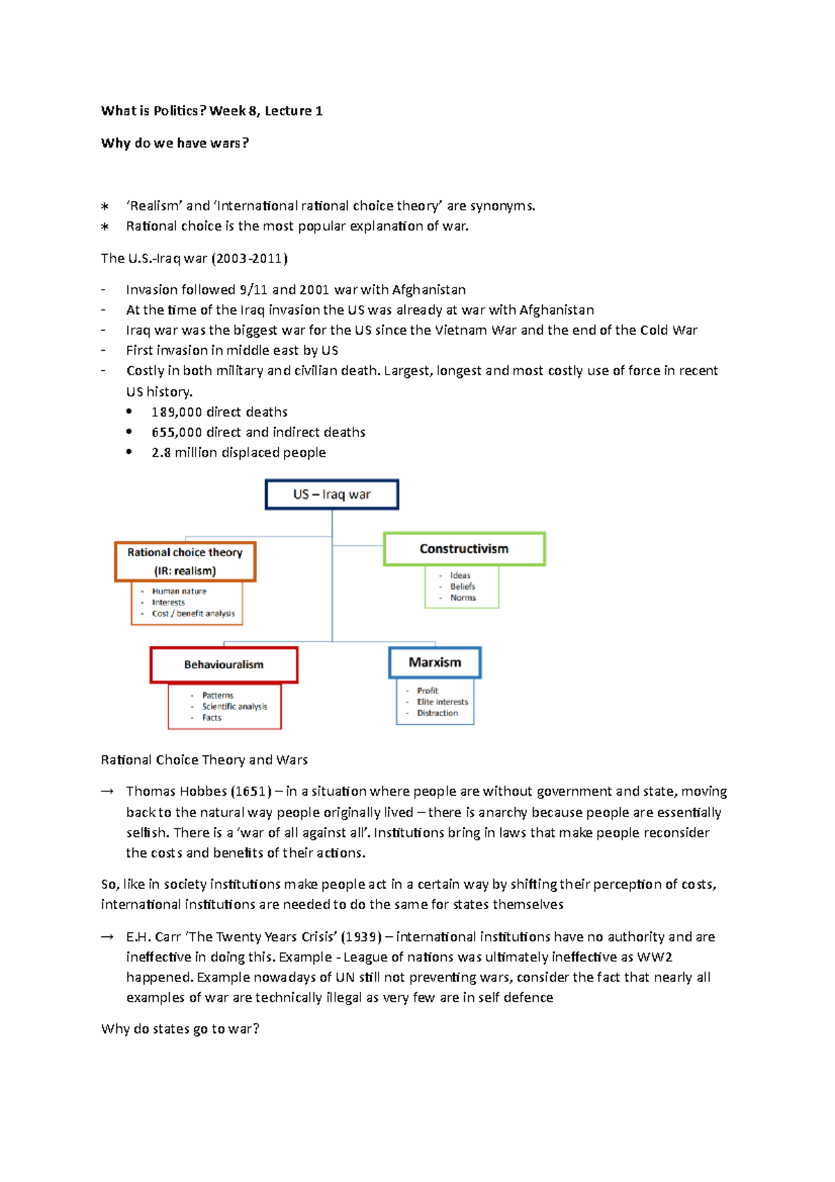 Why do we have wars? - What is Politics? Week 8, Lecture 1 Why do we ...