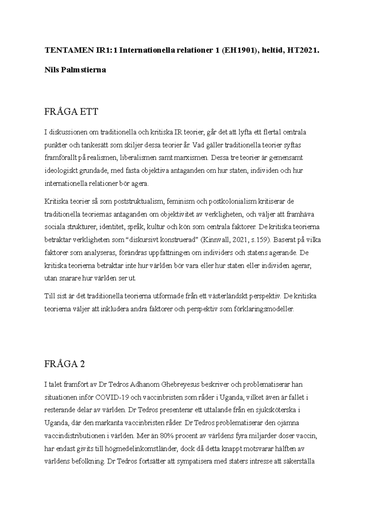 Palmstierna Nils Tentamen IR1 - TENTAMEN IR1:1 Internationella ...