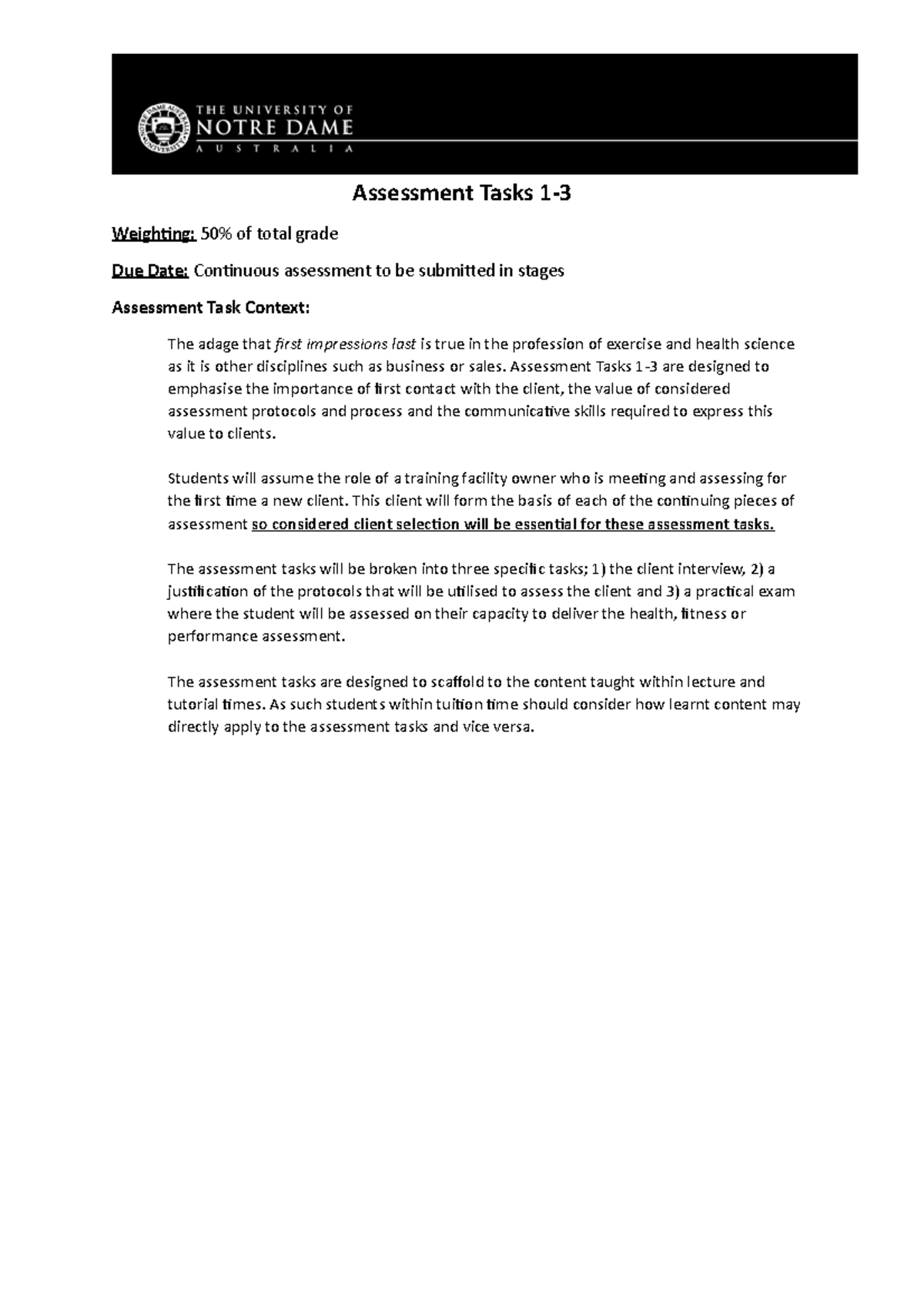 Assessment Task 1-3 Outline - Assessment Tasks 1- Weighting: 50% of ...