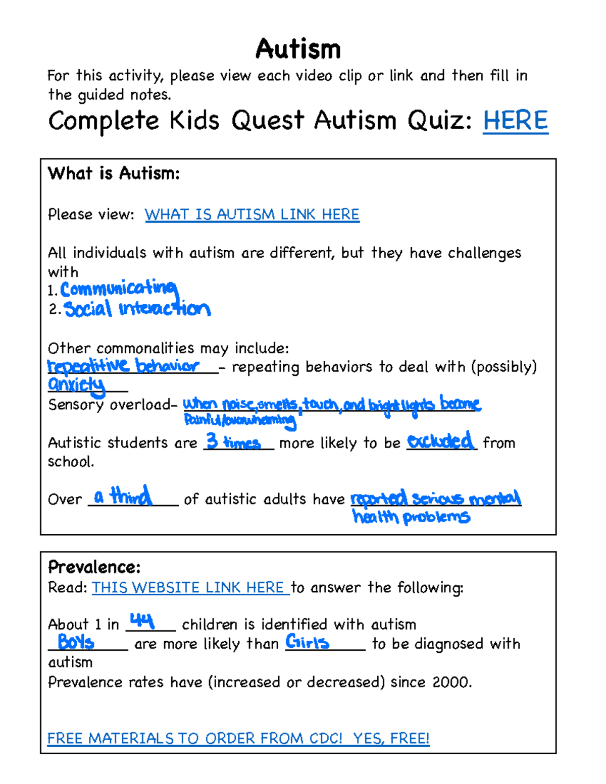 Autism+Presentation - Guided notes and presentations - Autism For this ...