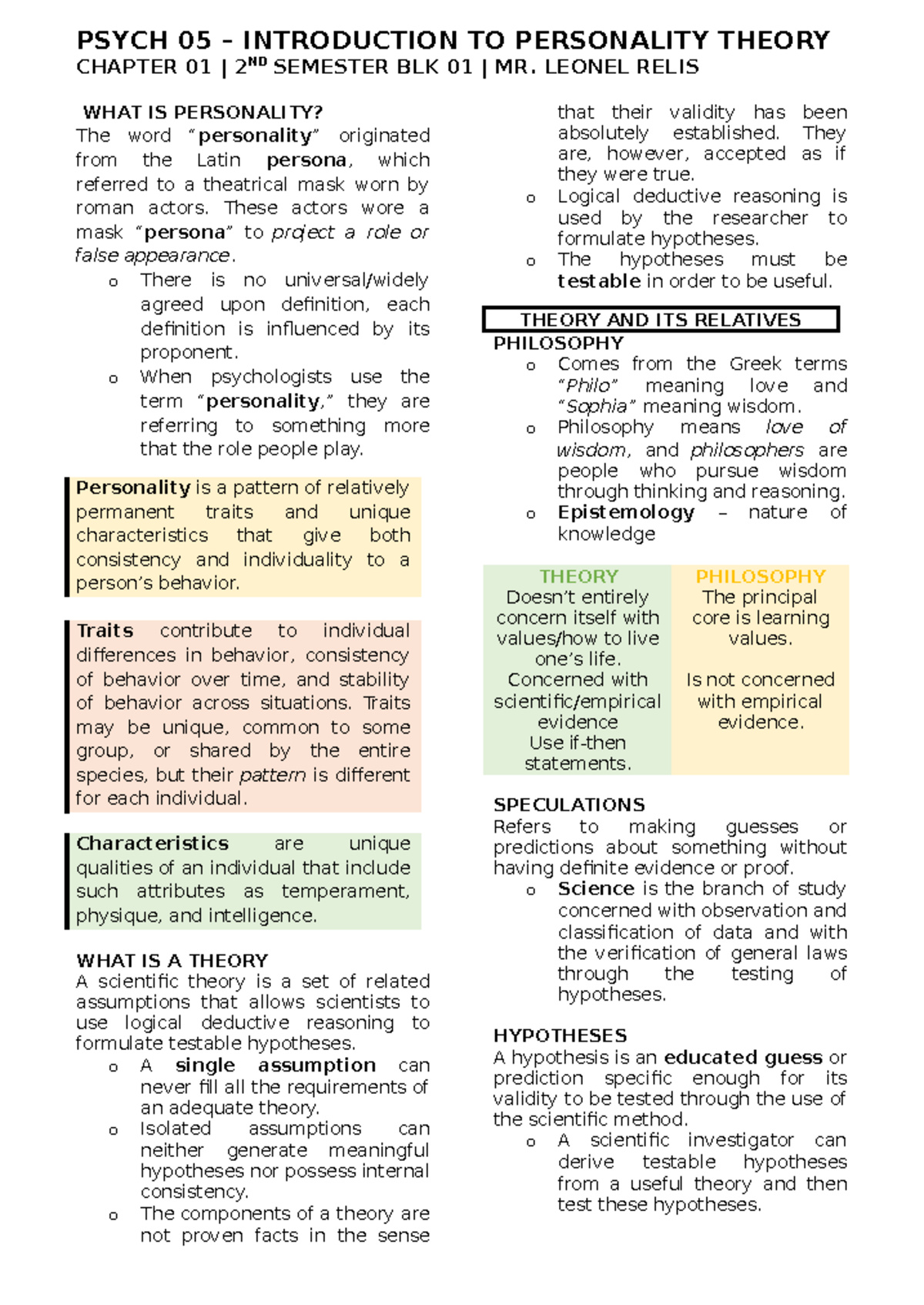 Psych 05 - Chapter 01 - introduction to theories of personality - PSYCH ...