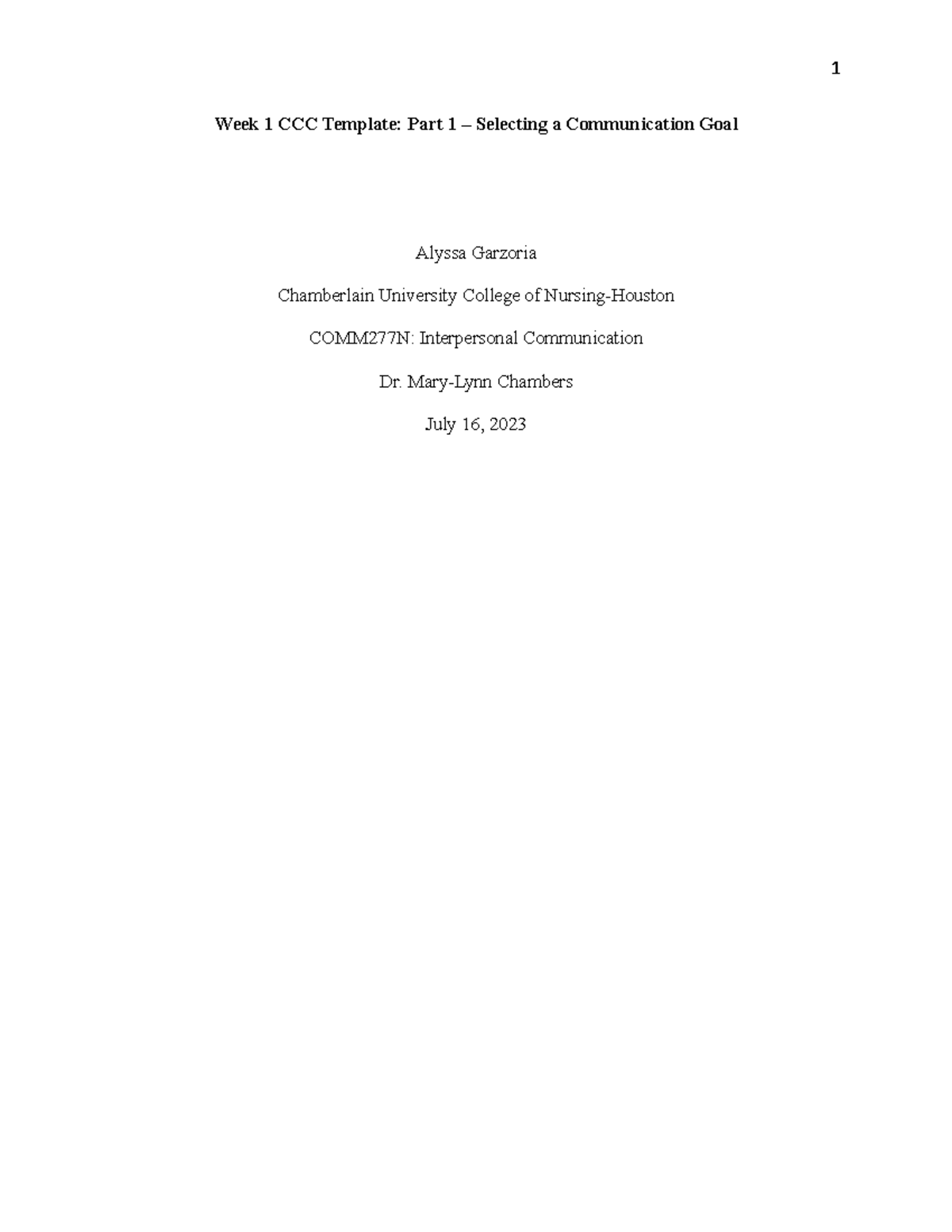 Week 1 Project - Week 1 CCC Template: Part 1 – Selecting a ...