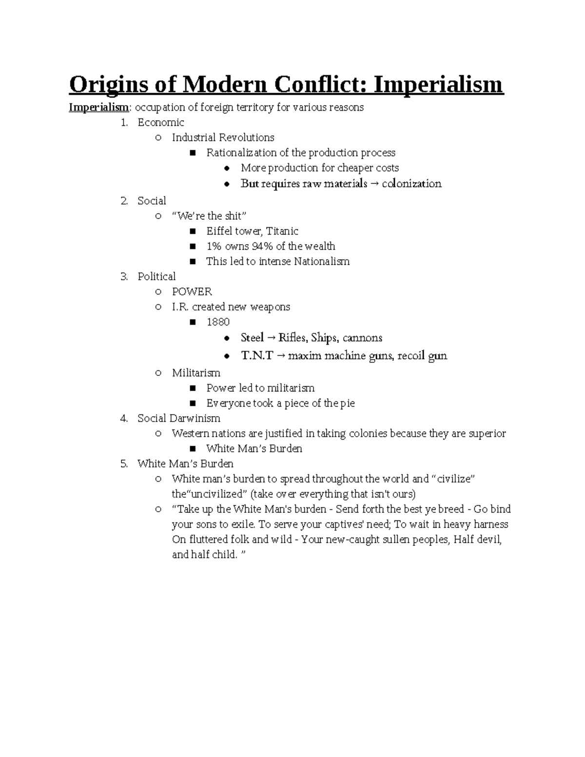1) Origins of Modern Conflict Imperialism - Origins of Modern Conflict ...