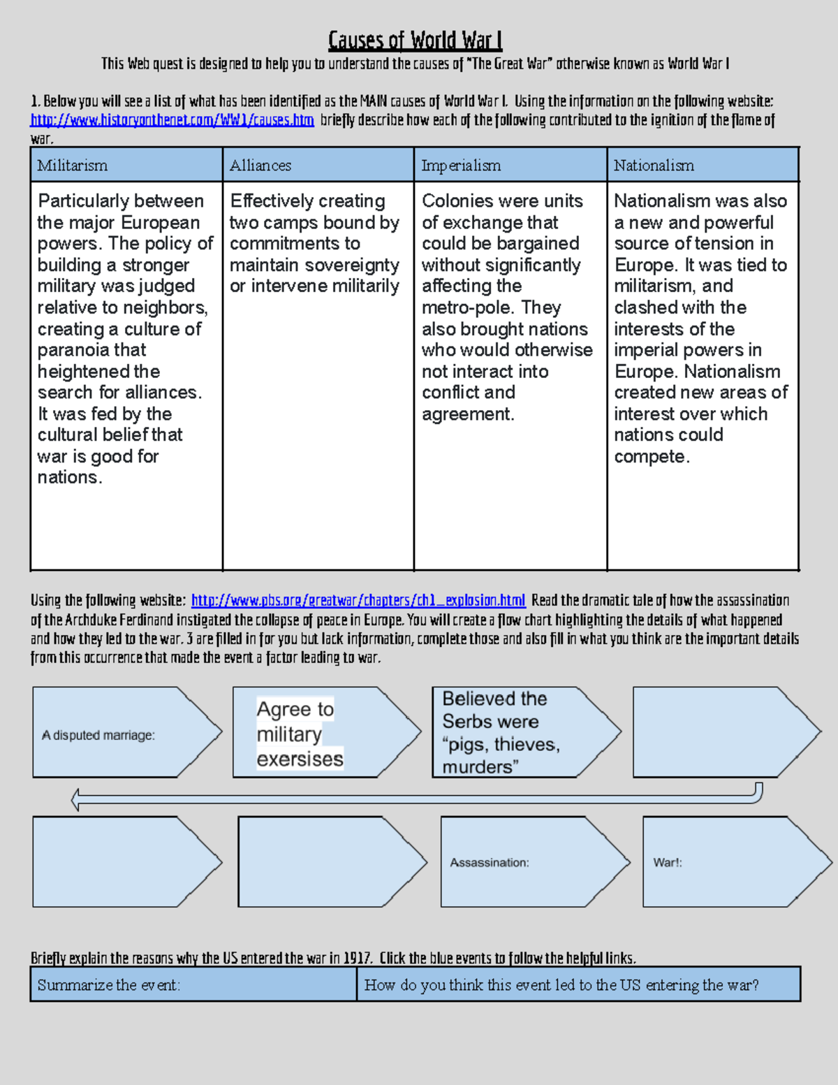 Copy of Assignment Lesson 18 Causes of World War 1 Webquest - Causes of ...