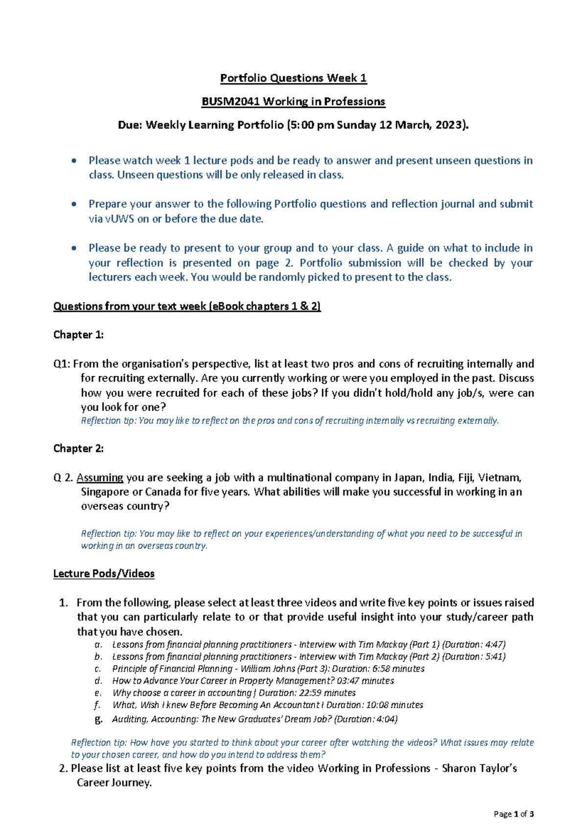 Week 1 Portfolio Questions Autumn 2023-Edit 2 - Page 1 of 3 Portfolio ...