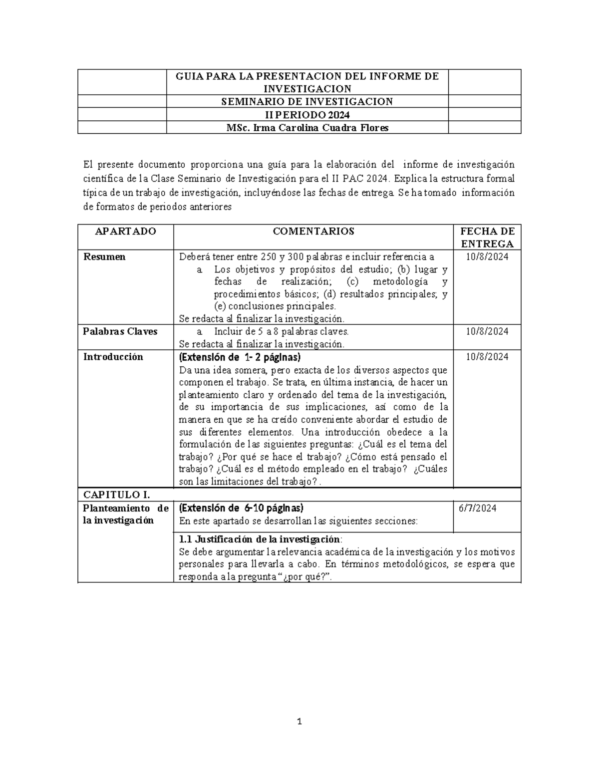 Formato DE Investigacion Seminario Investigacion 1 - GUIA PARA LA PRESENTACION DEL INFORME DE ...