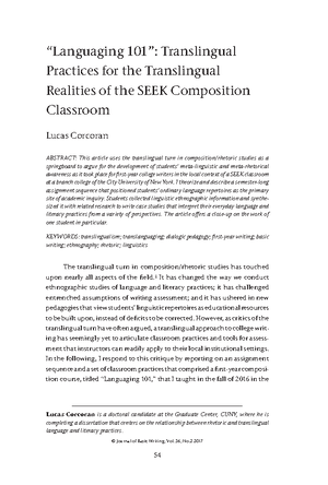 Literary Translingualism What and Why - 337 2019 Vol. 16 No. 3 337 ...
