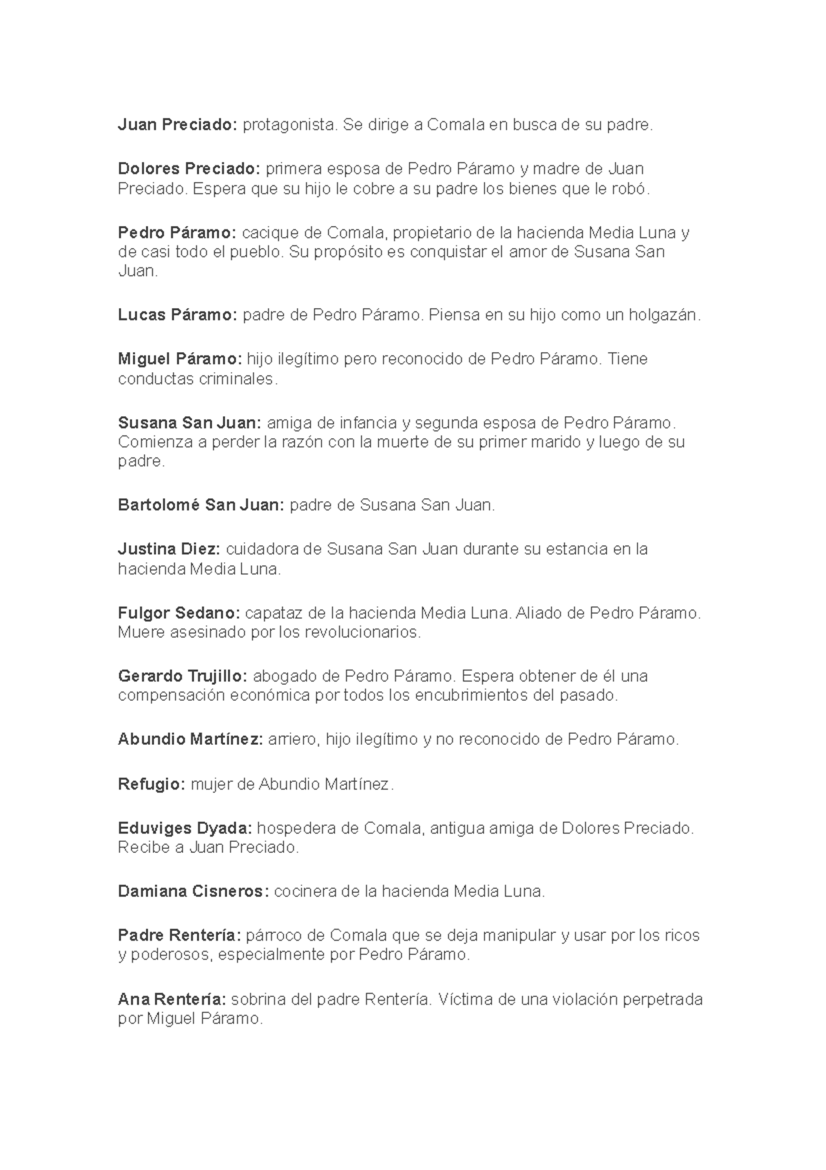 Pedro Paramo - :p - Juan Preciado: protagonista. Se dirige a Comala en ...
