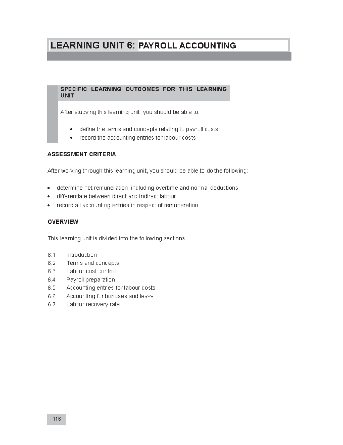MAC Learning unit 6 - Lecture notes - 116 LEARNING UNIT 6: PAYROLL ...