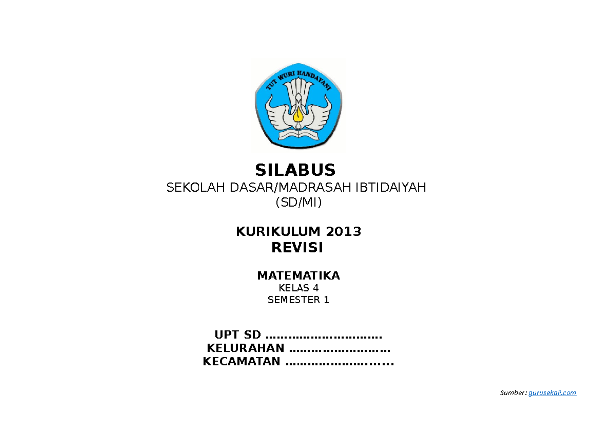 Silabus Matematika Kelas 4 Semester 1 (gurusekali.com) (1) - SILABUS SEKOLAH DASAR/MADRASAH ...