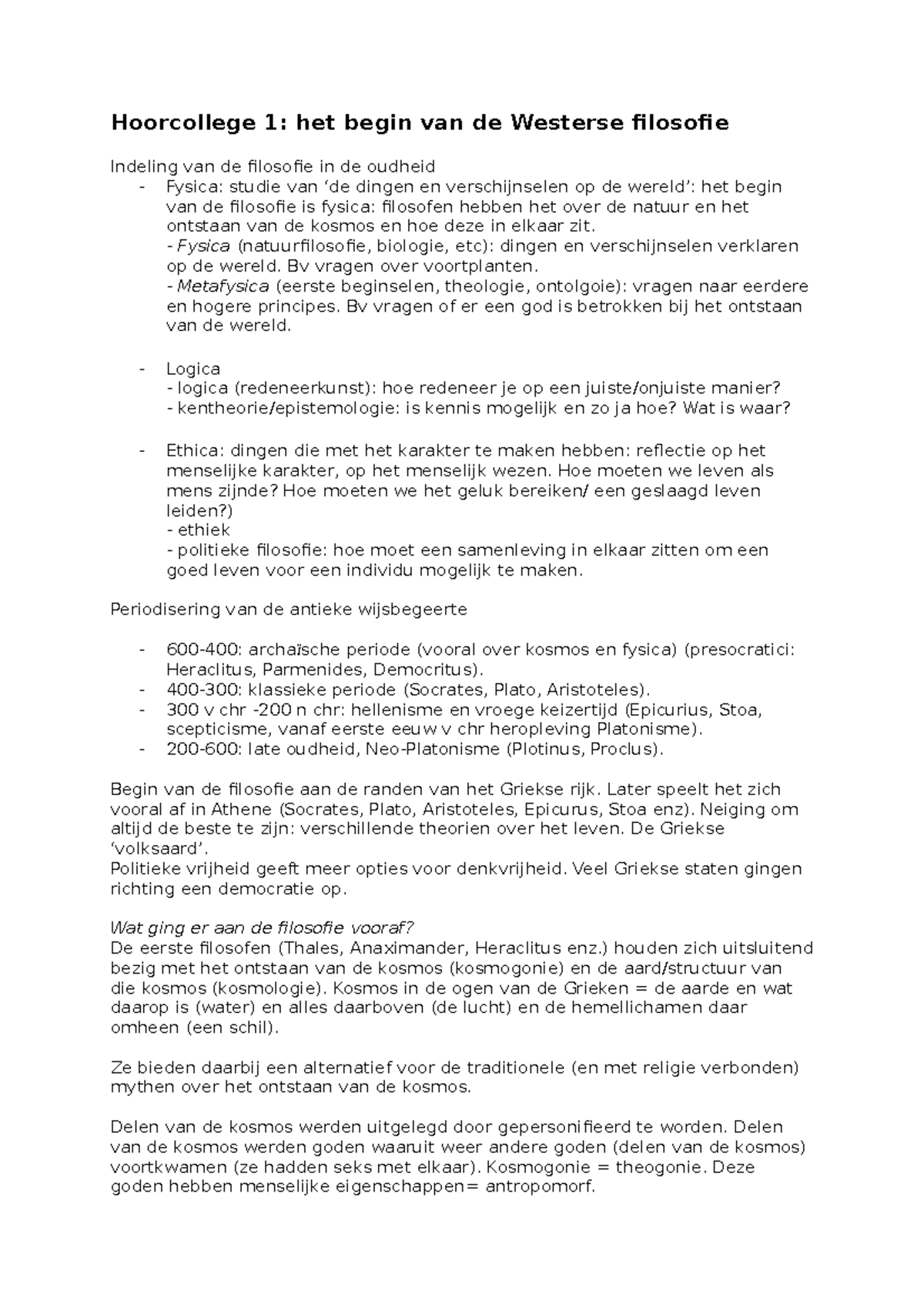 Hoorcollege 1 het begin van de westerse filosofie - Hoorcollege 1: het ...