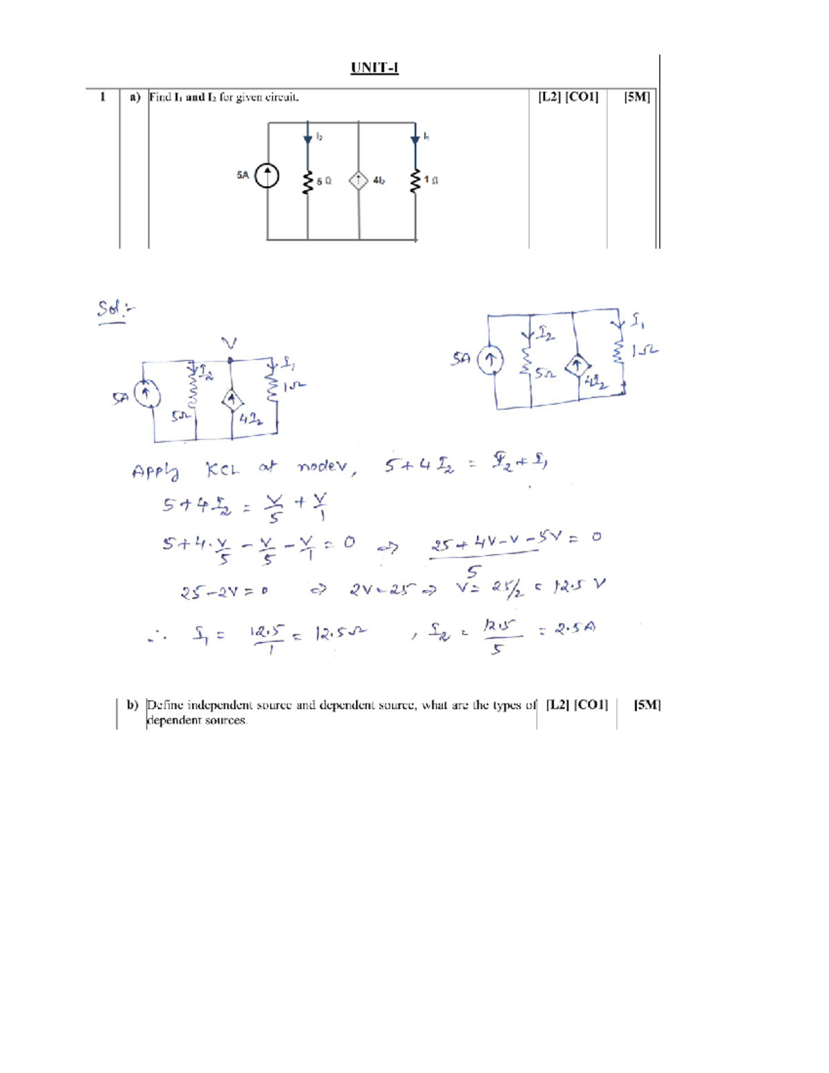 Solutions to 1 - 4 units 16-05-2024 - Network analysis - Derive the transient response of R-L ...