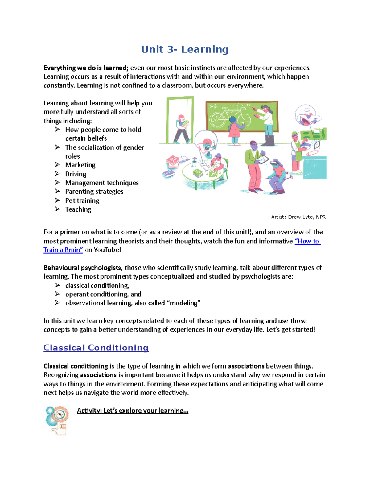 Unit 3 Part1 - slides - Unit 3- Learning Everything we do is learned ...