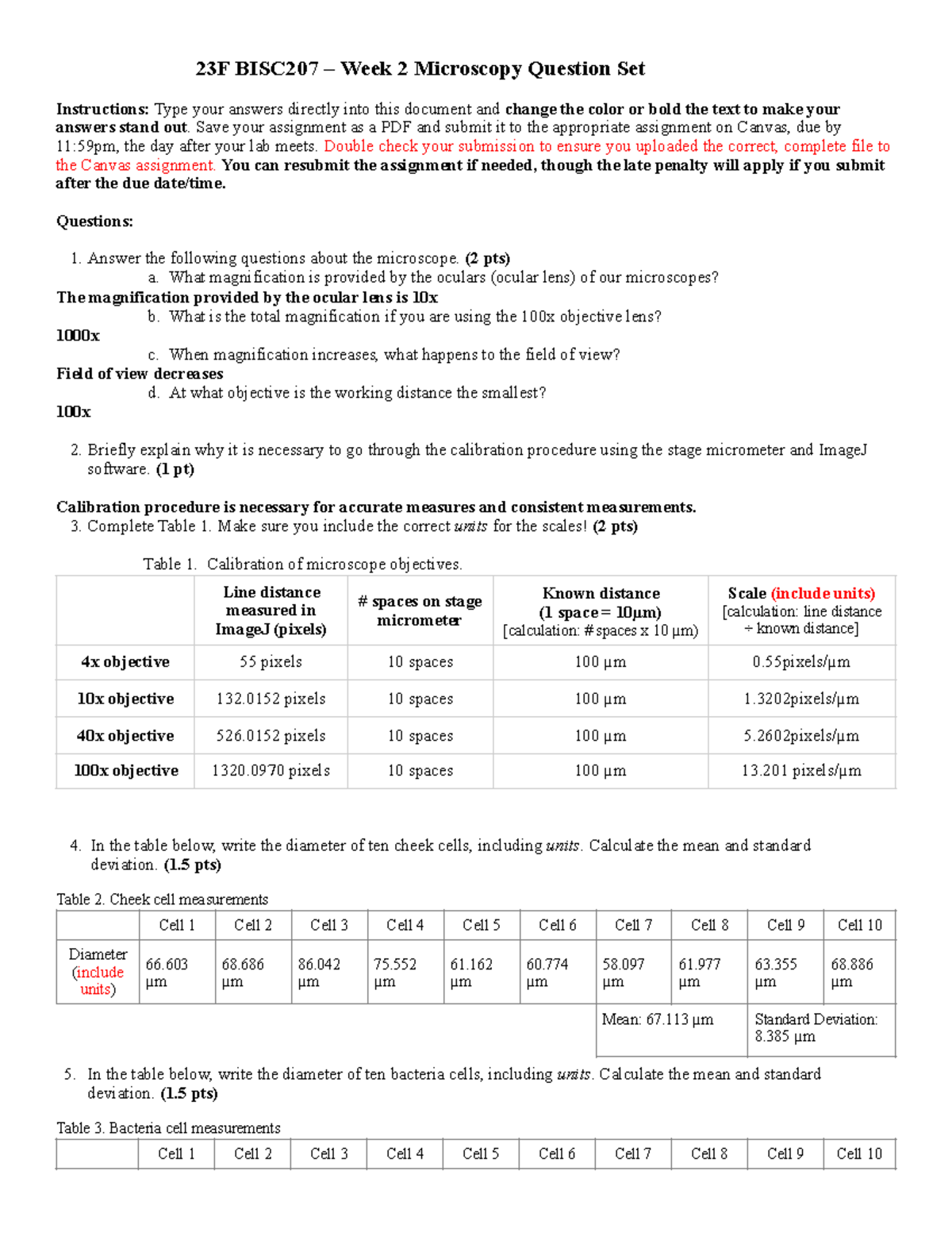 WEEK 2 LAB - microscopy lab - 23F BISC207 – Week 2 Microscopy Question Set Instructions: Type ...