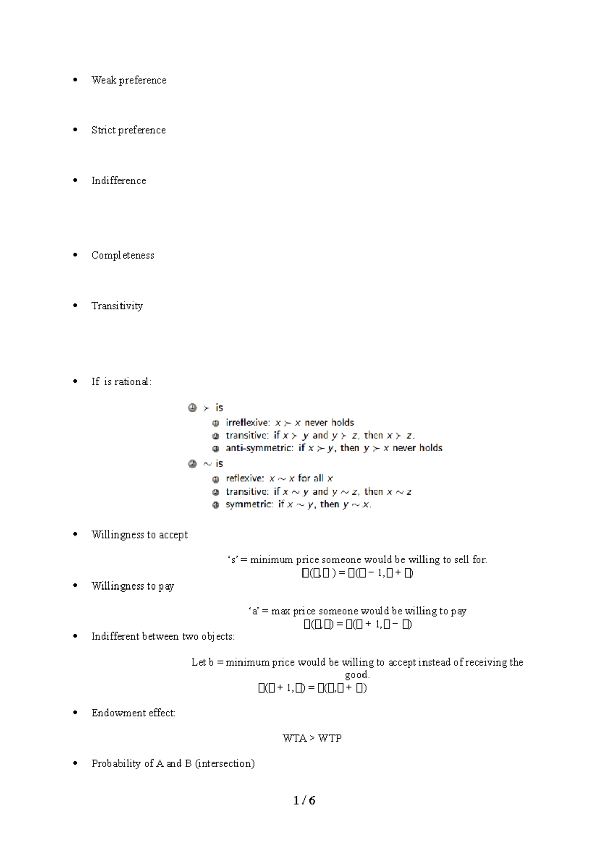 Equations - behavioural economics - Weak preference Strict preference ...