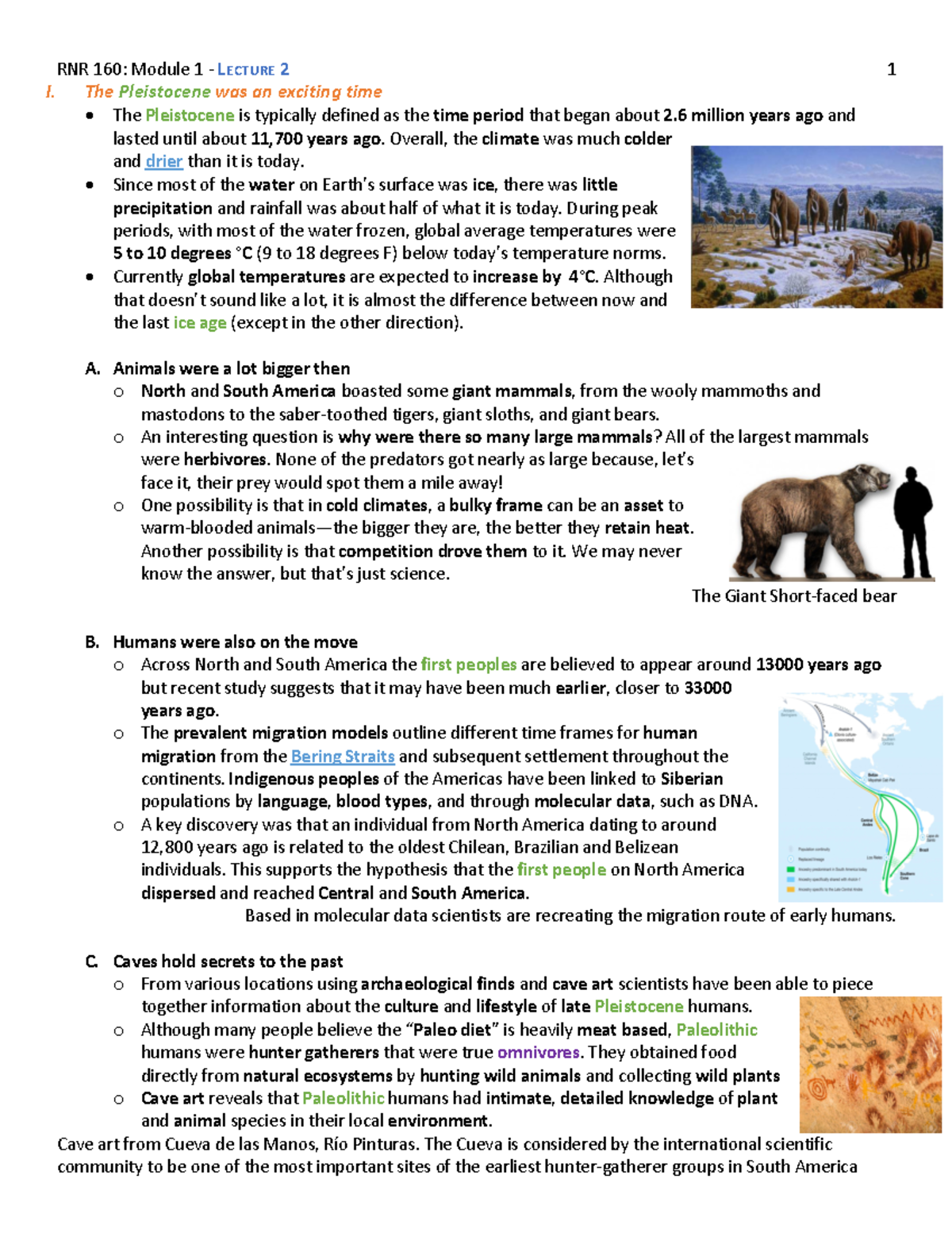 RNR 160- Module 1 - Lecture 2 - I. The Pleistocene was an exciting time ...
