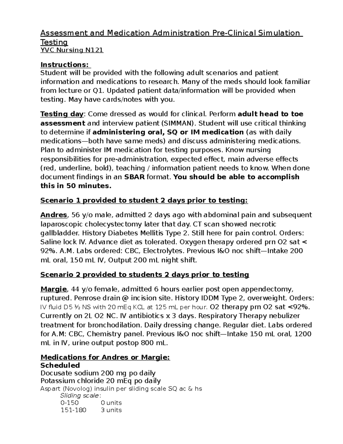 Assessment and Medication Administration Pre Clinical Simulation ...