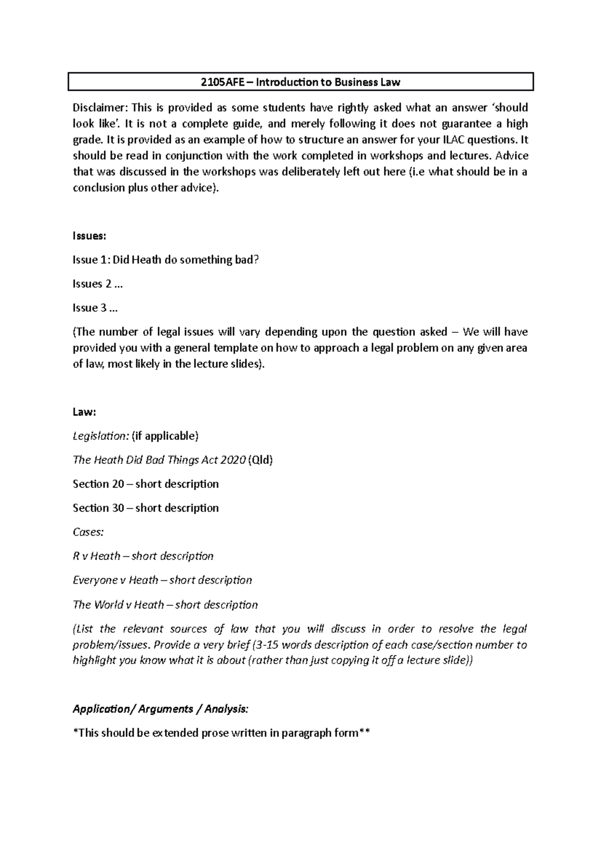 ILAC Template Business Law - 2105AFE – Introduction to Business Law ...