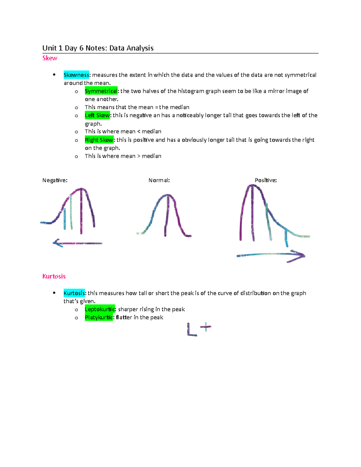 Unit 1 Day 6 Notes - Unit 1 Day 6 Notes: Data Analysis Skew Skewness ...