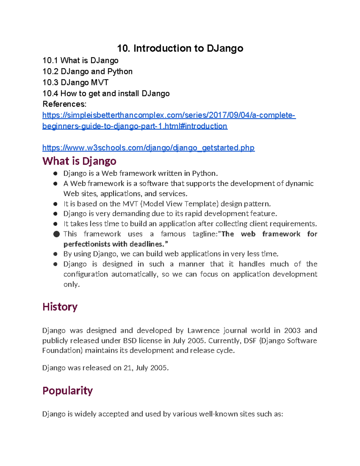 Ch-10 Introduction to DJango - 10. Introduction to DJango 10 What is DJango 10 DJango and Python ...