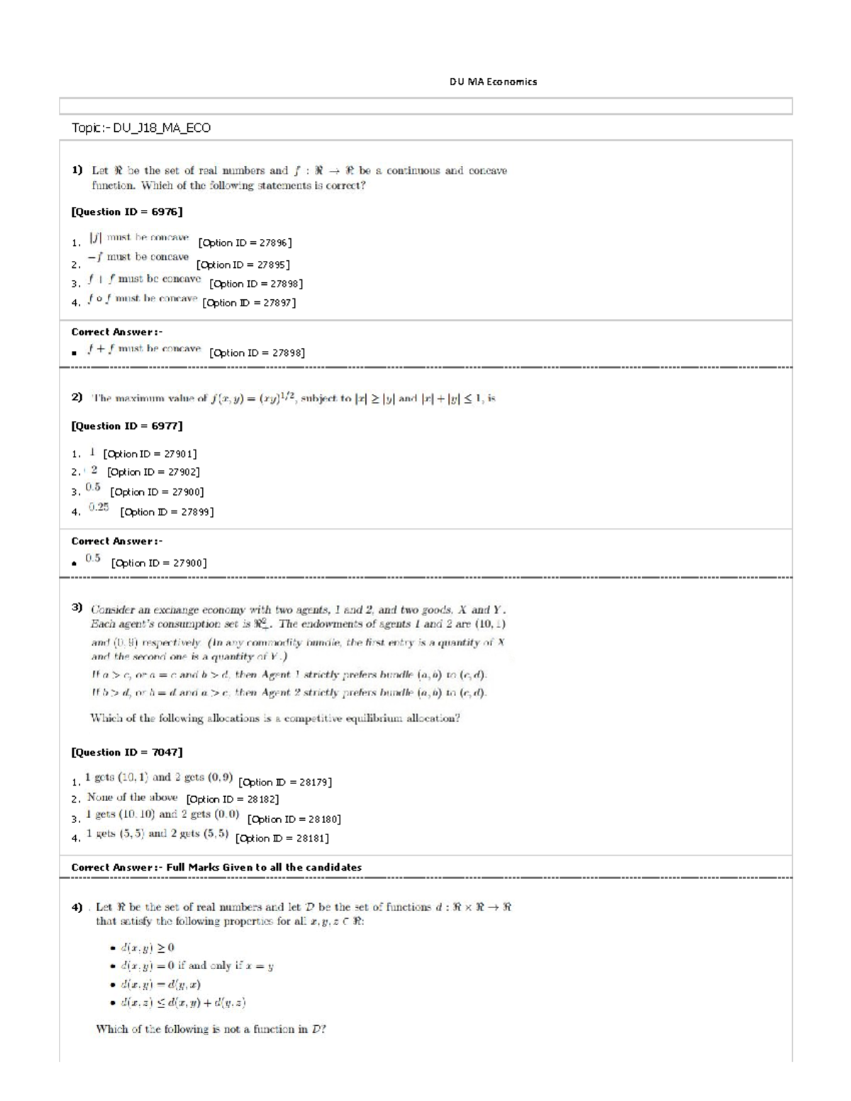 Dse2018 Question paper - 1) 2) 3) DU MA Economics Topic:- DU_J18_MA_ECO ...