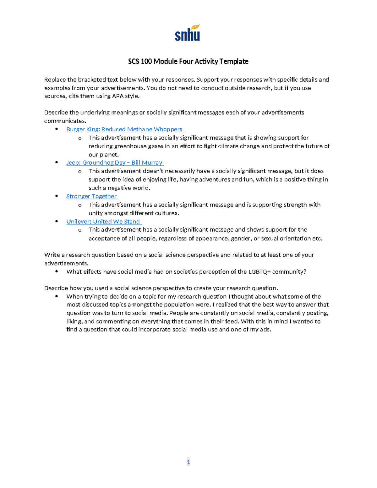 SCS 100 Module Four Activity - Support your responses with specific ...